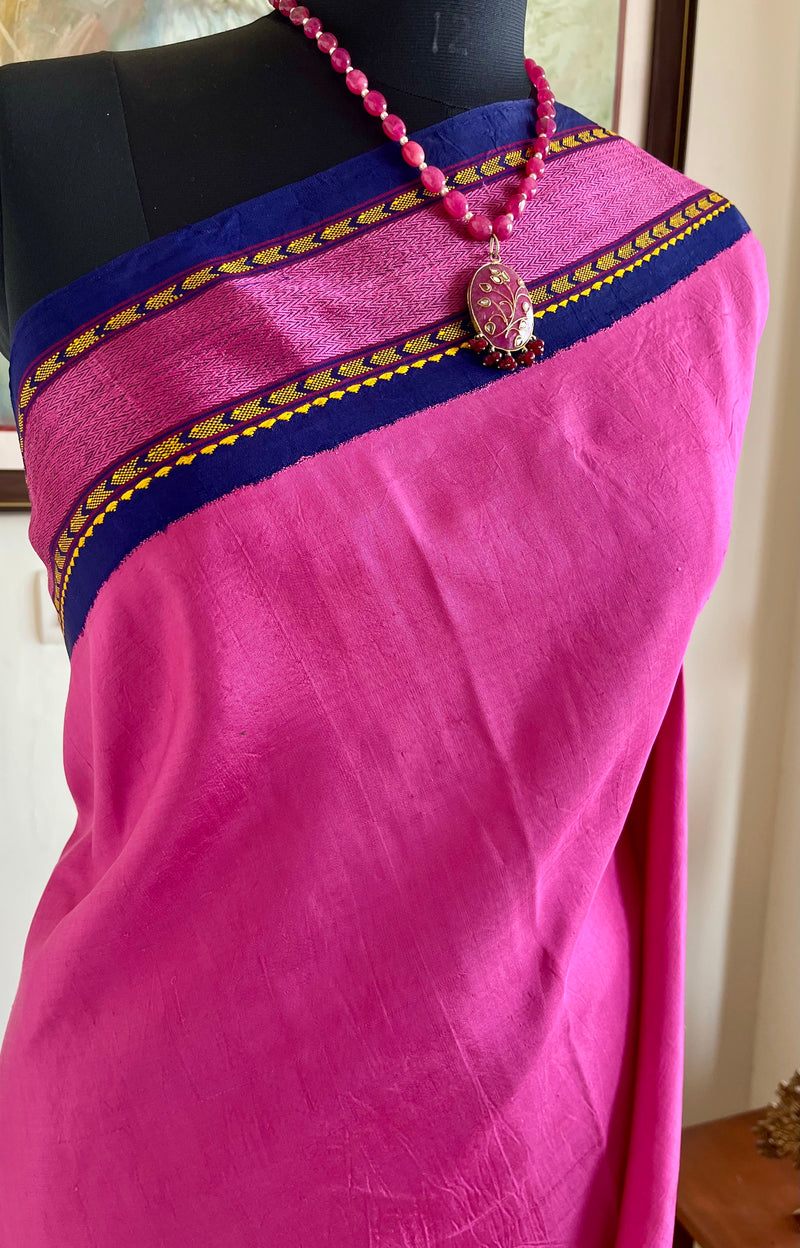 HRIDHYA – PINK KORVAI KANJIVARAM WITH NAVY CONTRASTS – MOS Preloved