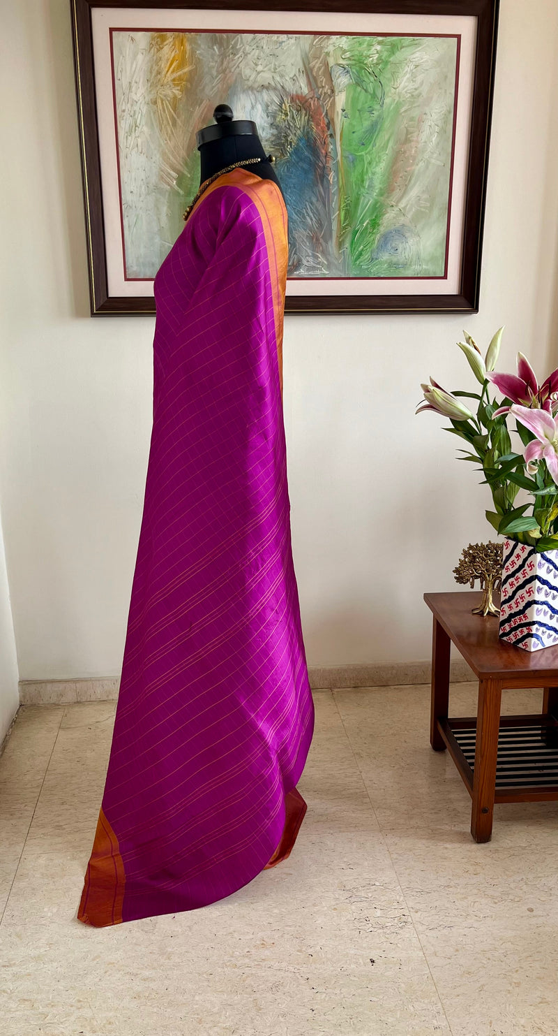RUJITHA - MAGENTA KANJIVARAM WITH UNUSUAL CHECKED CONTRASTS – MOS Preloved