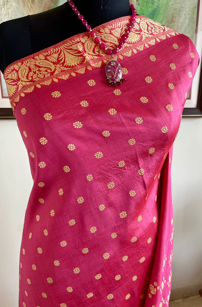 DHRUBA - CORAL ASSAM SILK SAREE WITH PHULDANI AND KOLKA MOTIFS – MOS ...