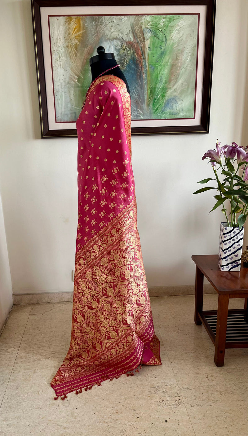 DHRUBA - CORAL ASSAM SILK SAREE WITH PHULDANI AND KOLKA MOTIFS – MOS ...